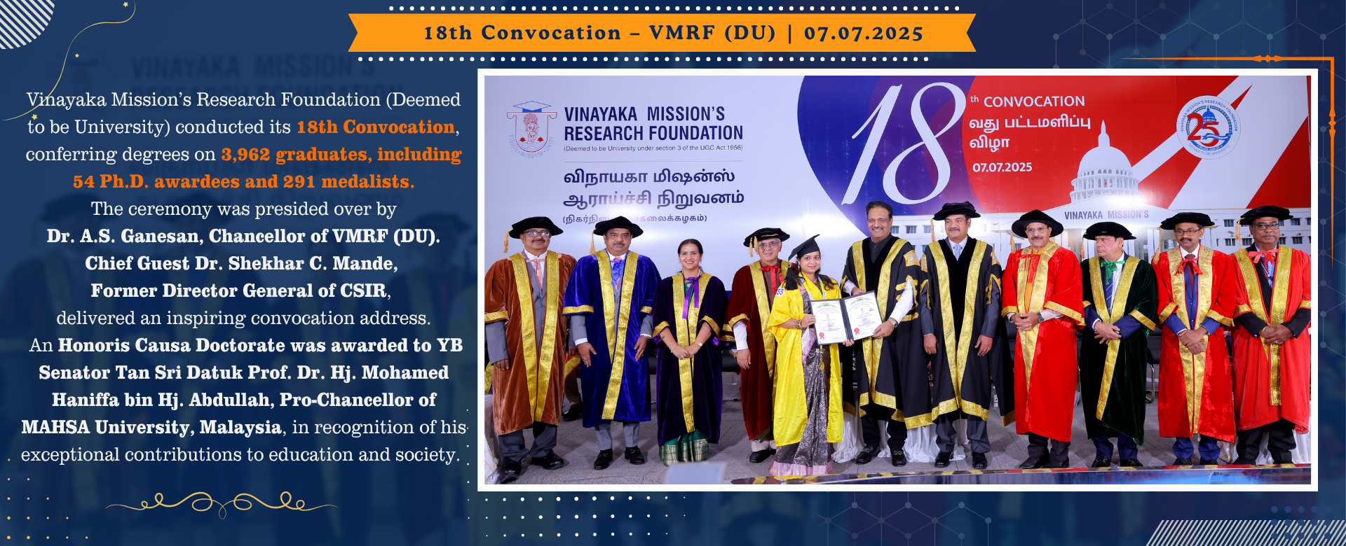 WELCOME TO VINAYAKA MISSIONS RESEARCH FOUNDATION